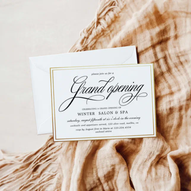 Elegant Calligraphy Gold Grand Opening Invitation | Zazzle