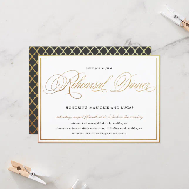 Elegant Calligraphy Gold Rehearsal Dinner Invitation | Zazzle