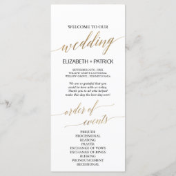 Elegant Calligraphy | Gold Wedding Order Of Events Program | Zazzle