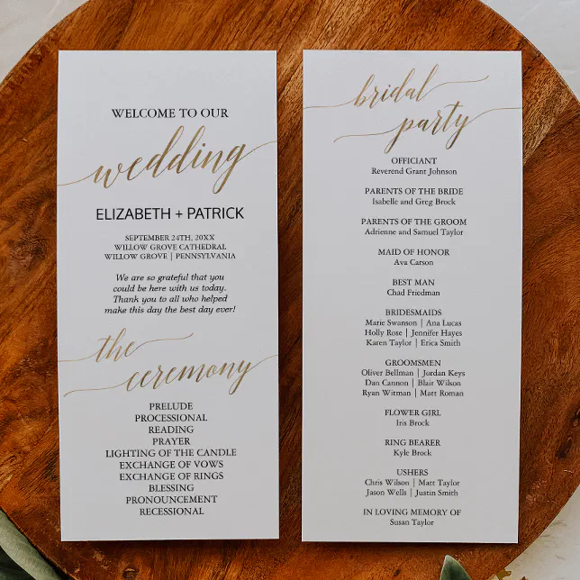 Elegant Calligraphy | Gold Wedding Program | Zazzle