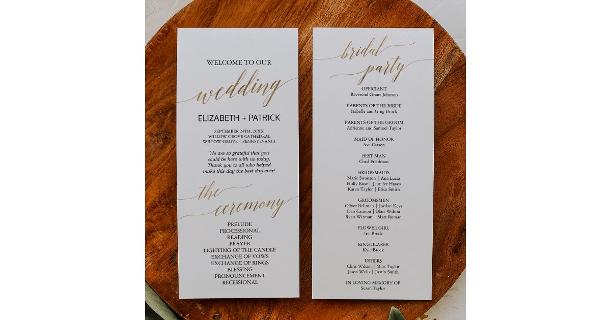Elegant Calligraphy | Gold Wedding Program | Zazzle