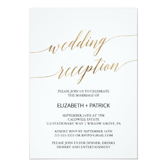 Elegant Calligraphy | Gold Wedding Reception Invitation | Zazzle.com