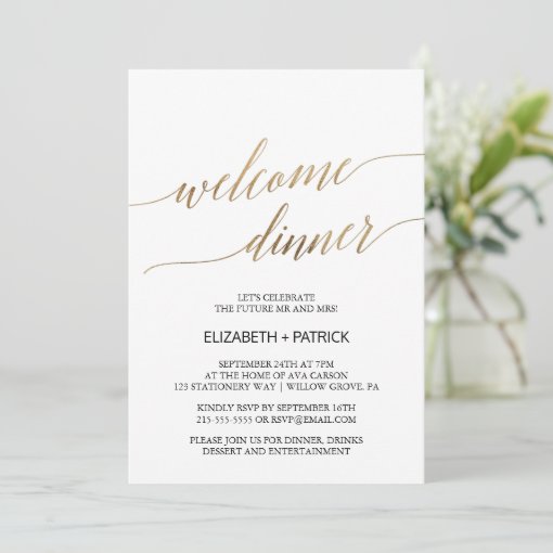 Elegant Calligraphy | Gold Welcome Dinner Invitation | Zazzle