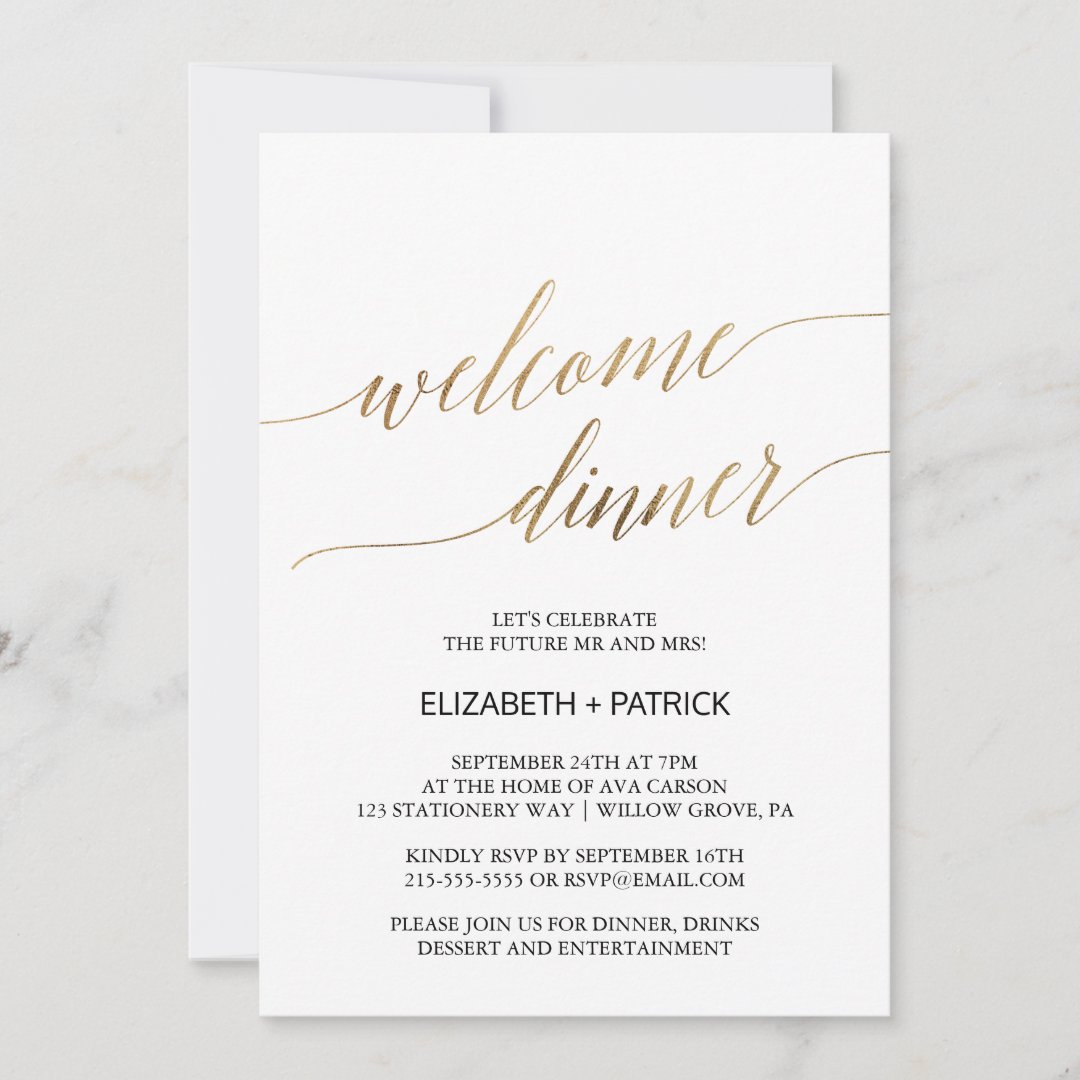 Elegant Calligraphy | Gold Welcome Dinner Invitation | Zazzle