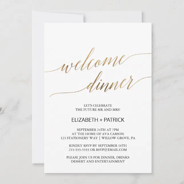 Elegant Calligraphy | Gold Welcome Dinner Invitation | Zazzle