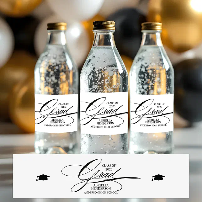 Elegant Calligraphy Grad Water Bottle Label | Zazzle