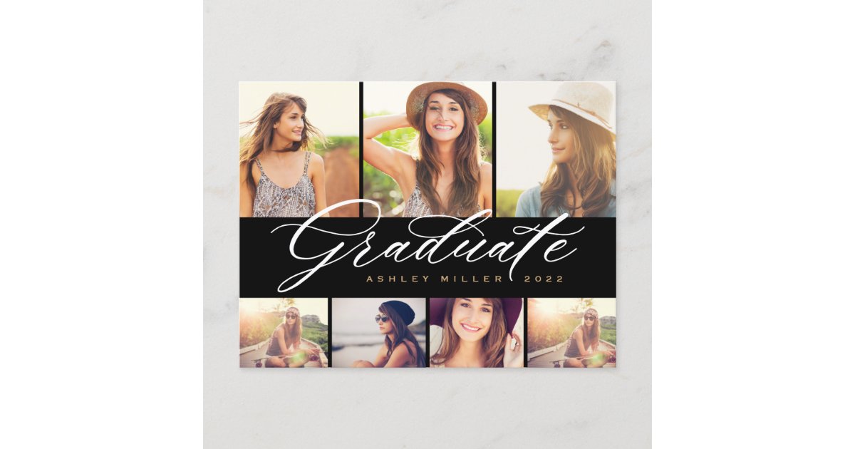 Elegant Calligraphy Graduate Photo Collage Party Invitation Postcard ...