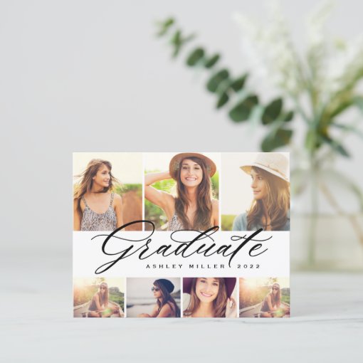 Elegant Calligraphy Graduate Photo Collage Party Invitation Postcard ...