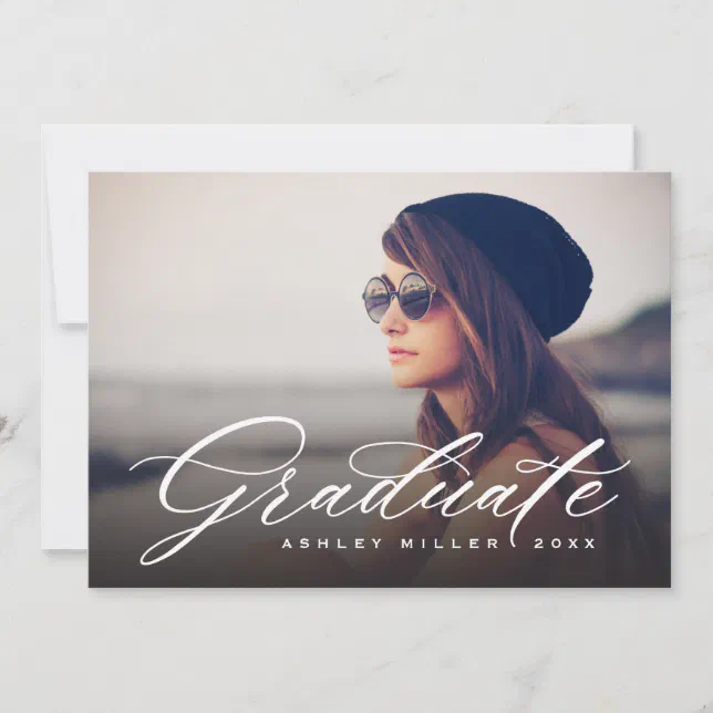 Elegant Calligraphy Graduate Photo Graduation Announcement | Zazzle