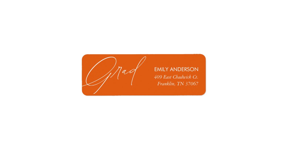 Elegant Calligraphy Graduation Orange Address Label | Zazzle