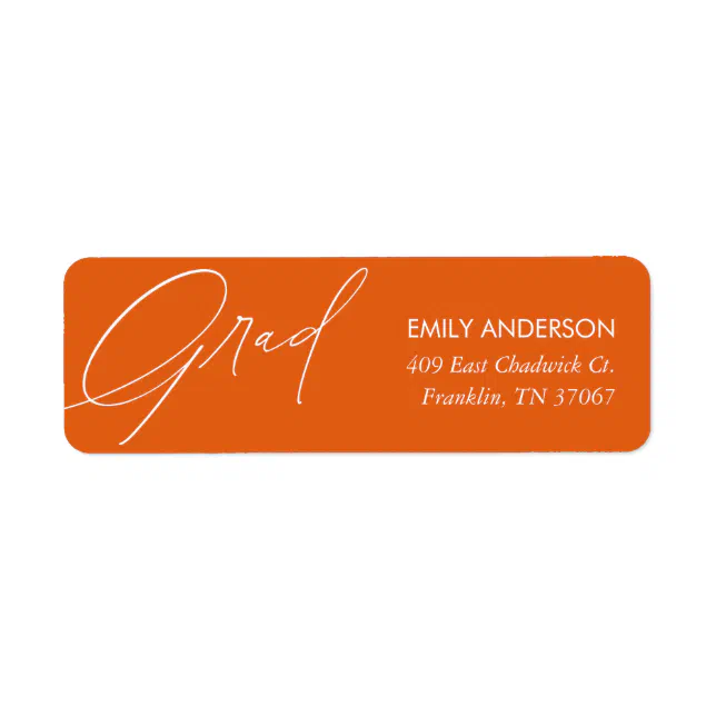 Elegant Calligraphy Graduation Orange Address Label | Zazzle