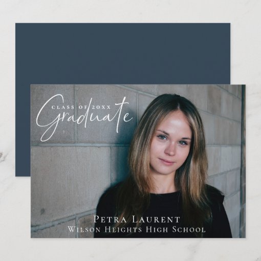Elegant Calligraphy Graduation Photo Announcement | Zazzle
