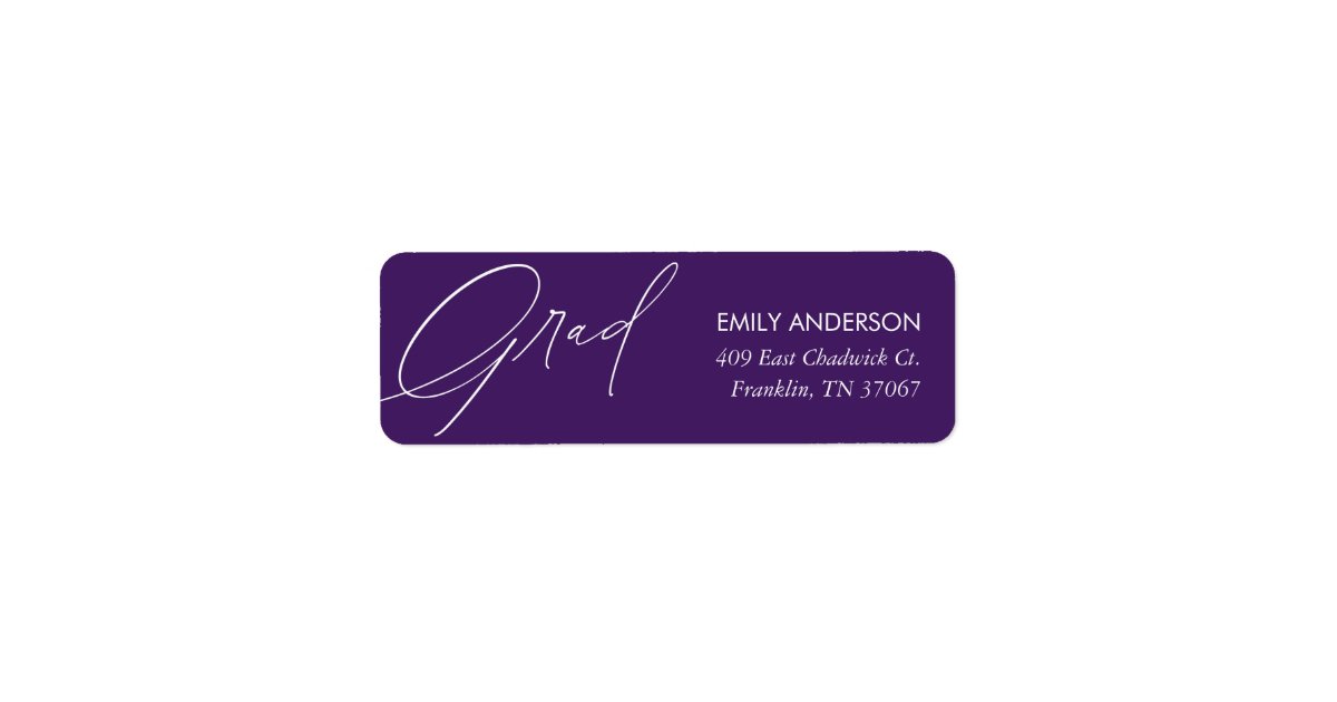 Elegant Calligraphy Graduation Purple Address Label | Zazzle