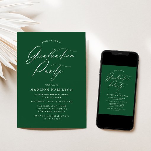 Elegant Calligraphy Green Graduation Party Invitation | Zazzle