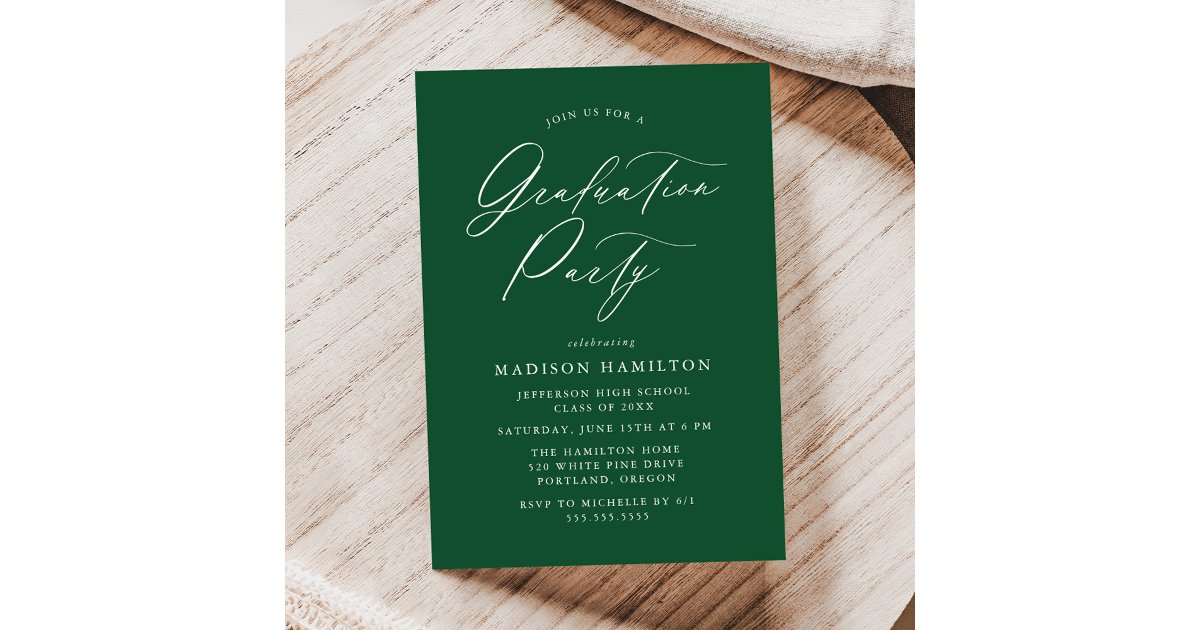 Elegant Calligraphy Green Graduation Party Invitation | Zazzle