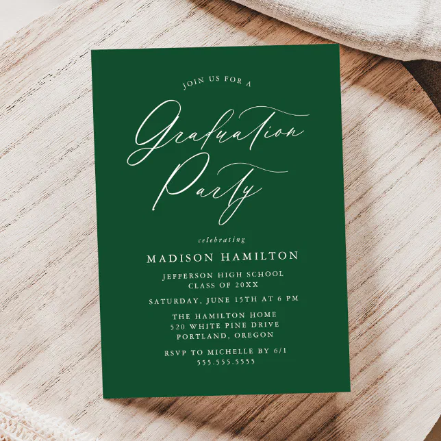 Elegant Calligraphy Green Graduation Party Invitation | Zazzle