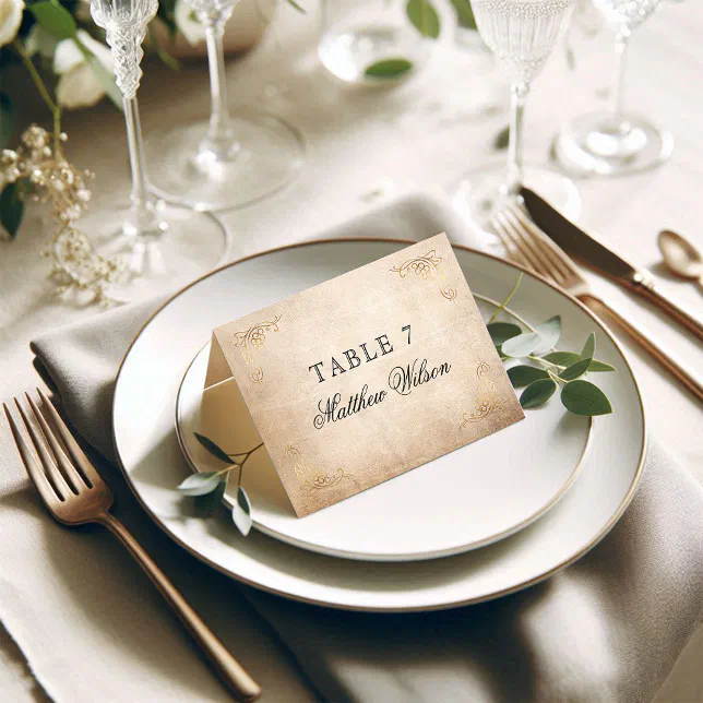 Elegant Calligraphy Guest Name Parchment Wedding Table Number | Zazzle