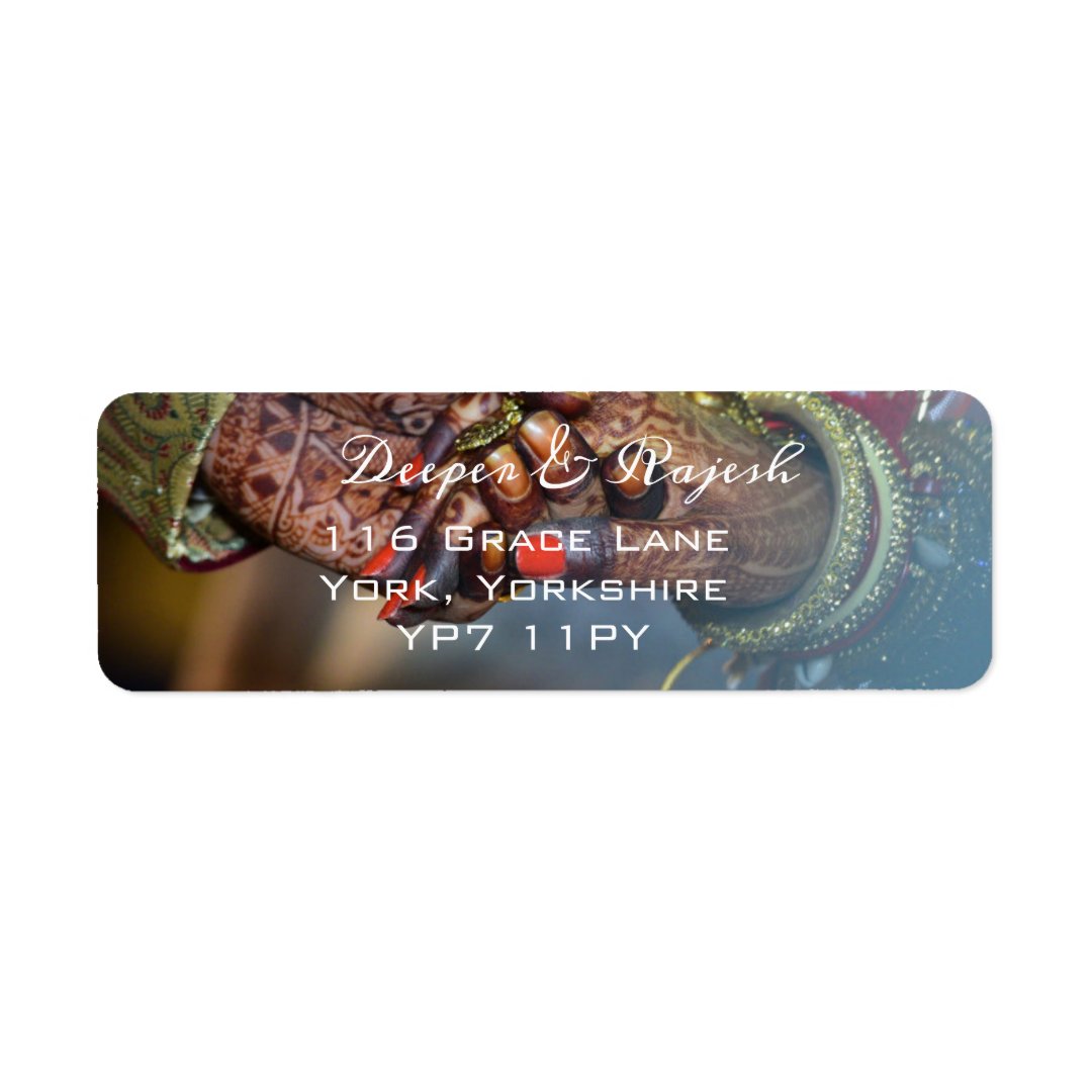 Elegant Calligraphy Henna Indian Wedding Address Label | Zazzle