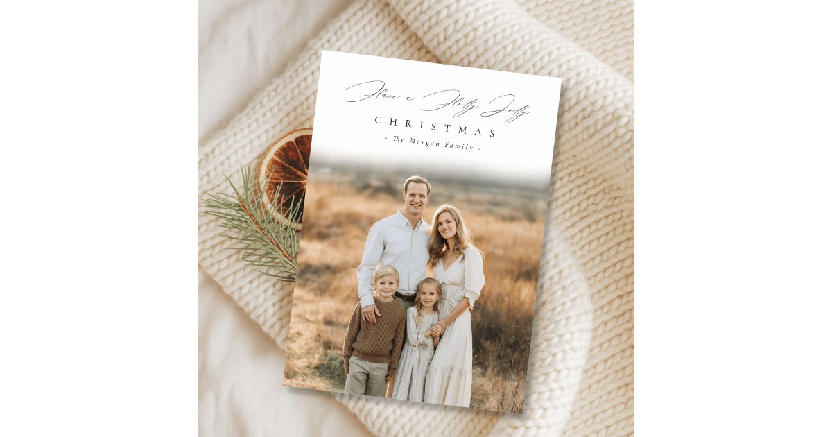 Elegant Calligraphy Holly Jolly Christmas Photo Holiday Card | Zazzle