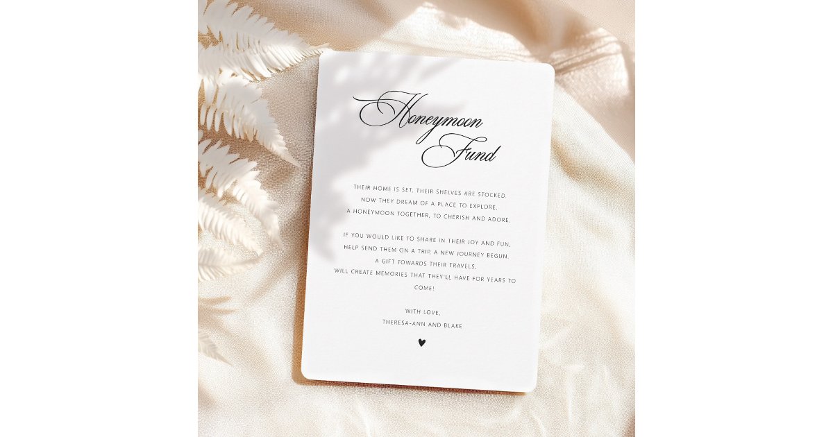 Elegant Calligraphy Honeymoon Fund Enclosure Cards | Zazzle