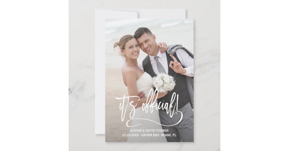 Elegant Calligraphy It's official Wedding Announcement | Zazzle