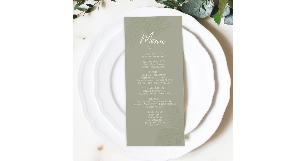 Elegant Calligraphy Menu Tropical Palm Leaves | Zazzle