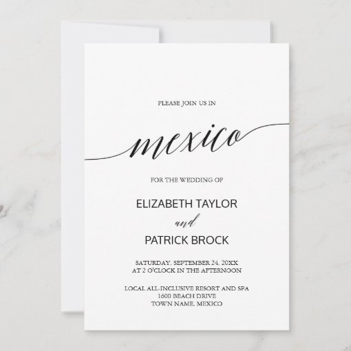 Elegant Calligraphy Mexico Destination Wedding Invitation | Zazzle
