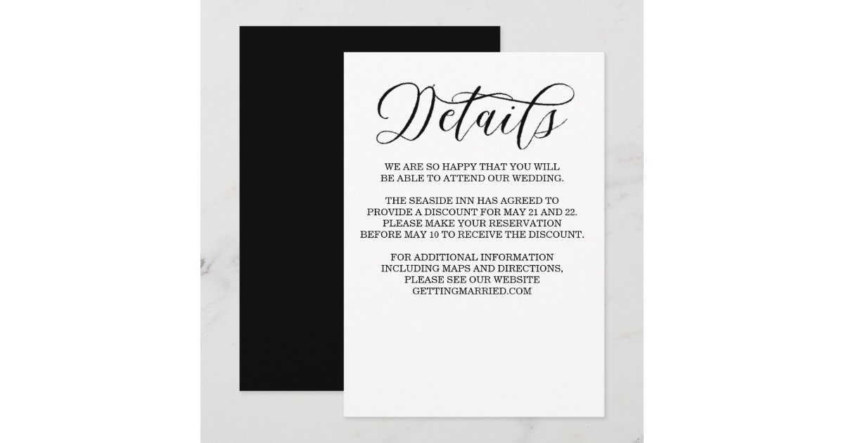 Elegant Calligraphy Minimalist Details Card | Zazzle
