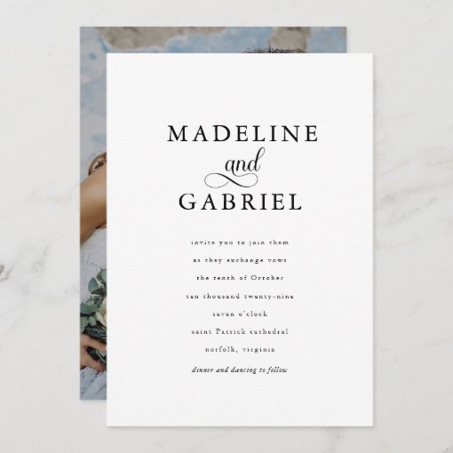 Elegant Calligraphy Minimalist Photo Wedding Invitation | Zazzle