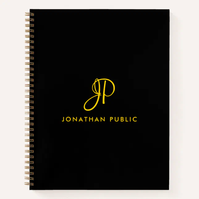 Elegant Calligraphy Monogram Gold & Black Spiral Notebook | Zazzle