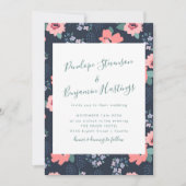 Elegant Calligraphy Navy Blue Floral Wedding Invitation | Zazzle