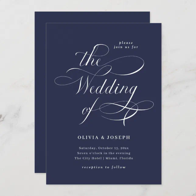 Elegant Calligraphy | Navy Blue Wedding Invitation | Zazzle