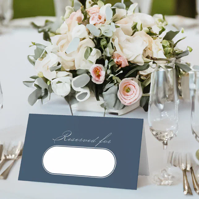 Elegant Calligraphy Navy Blue Wedding Reserved Place Card | Zazzle