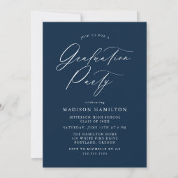 Elegant Calligraphy Navy Graduation Party Invitation | Zazzle