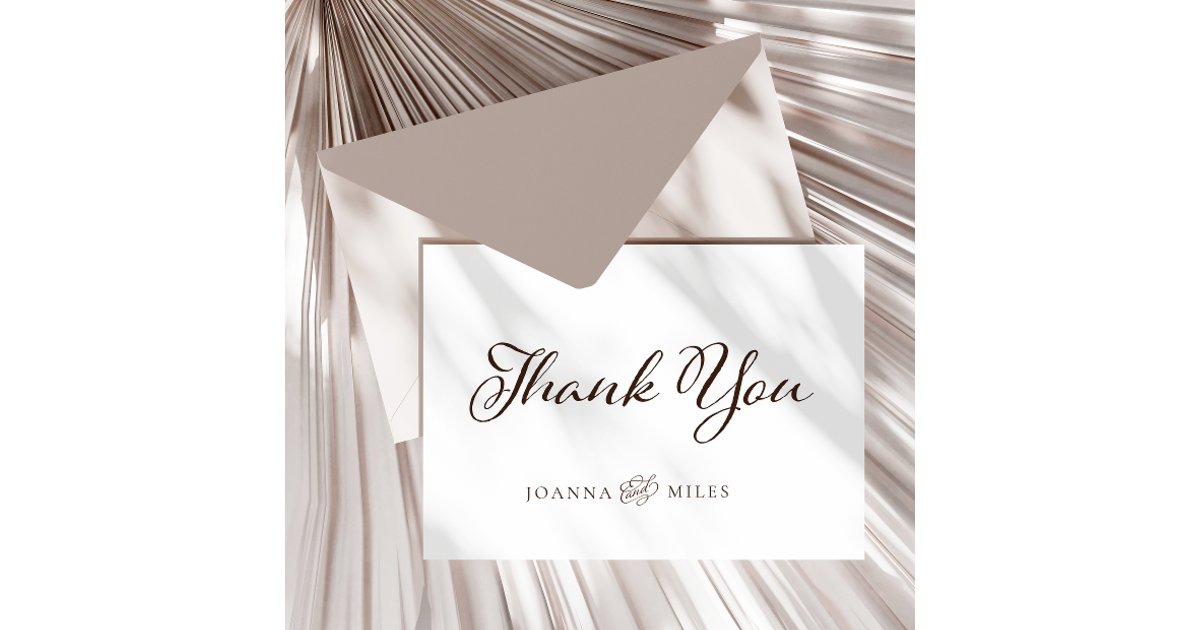 Elegant Calligraphy Neutral Monogram Wedding Thank You Card | Zazzle