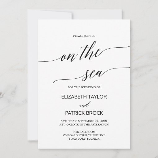 Elegant Calligraphy On The Sea Cruise Wedding Invitation | Zazzle
