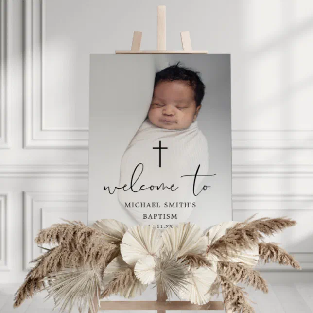 Elegant Calligraphy Photo Baptism Welcome Sign | Zazzle