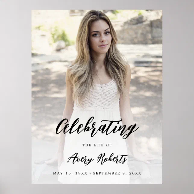 Elegant Calligraphy Photo Celebration of Life Sign | Zazzle