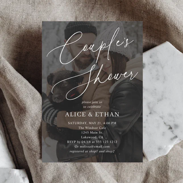 Elegant Calligraphy Photo Couples Shower Invitation | Zazzle