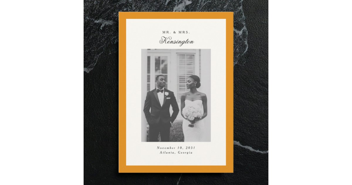 Elegant Calligraphy Photo Frame Golden Wedding Announcement | Zazzle