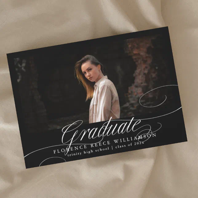 Elegant Calligraphy Photo High School Graduation Announcement | Zazzle