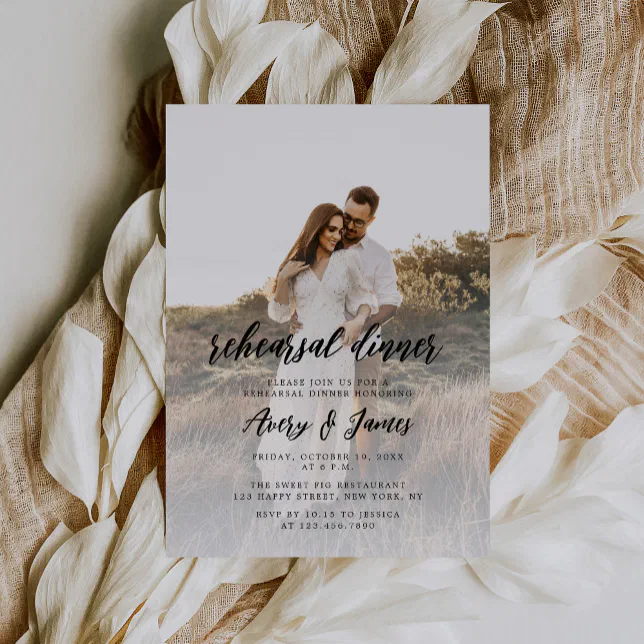 Elegant Calligraphy Photo Rehearsal Dinner Invitation | Zazzle