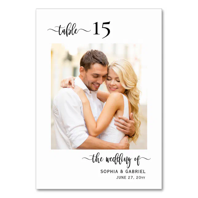 Elegant Calligraphy Photo Wedding Double Sided Table Number | Zazzle