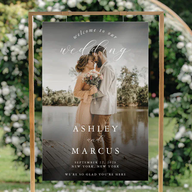 Elegant Calligraphy Photo Wedding Welcome Acrylic Sign | Zazzle