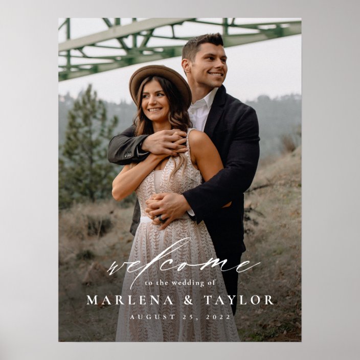 Elegant Calligraphy Photo Wedding Welcome Poster | Zazzle