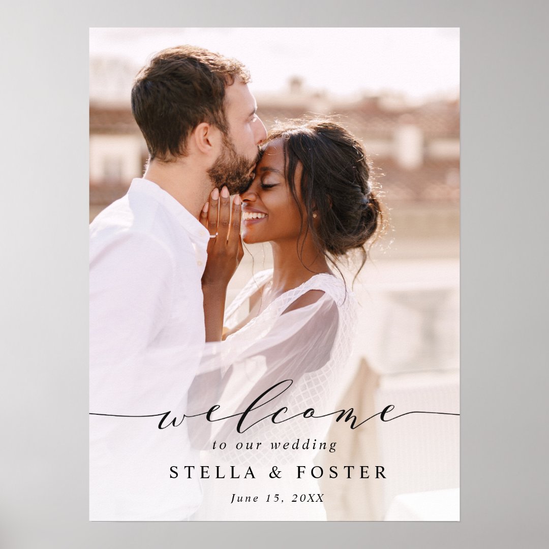 Elegant Calligraphy Photo Wedding Welcome Sign | Zazzle