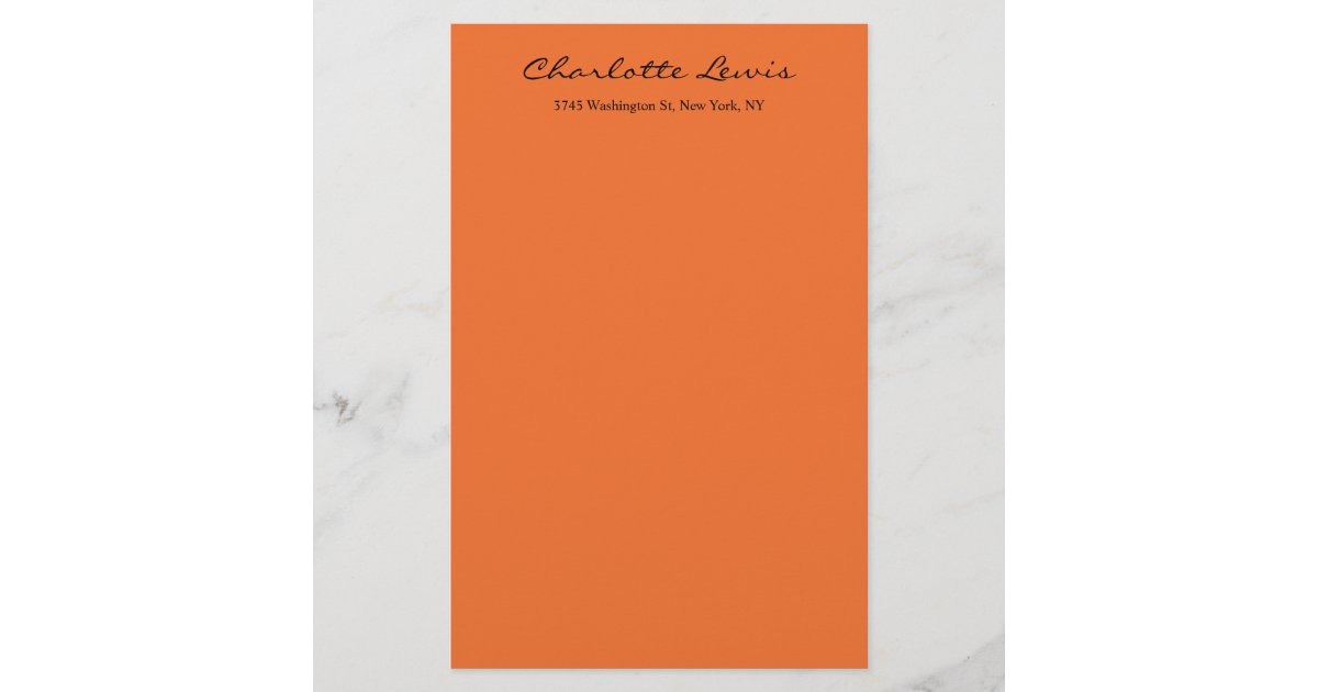 Elegant Calligraphy Plain Orange Legible Text Stationery | Zazzle