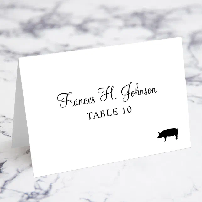 Elegant Calligraphy Pork Meal Choice Place Cards | Zazzle