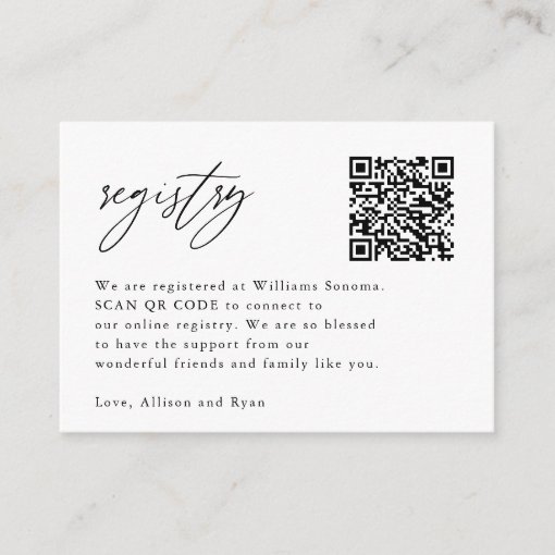 Elegant Calligraphy QR Code Wedding Registry Enclosure Card | Zazzle