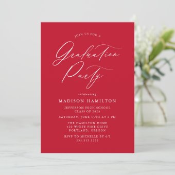 Elegant Calligraphy Red Graduation Party Invitation | Zazzle